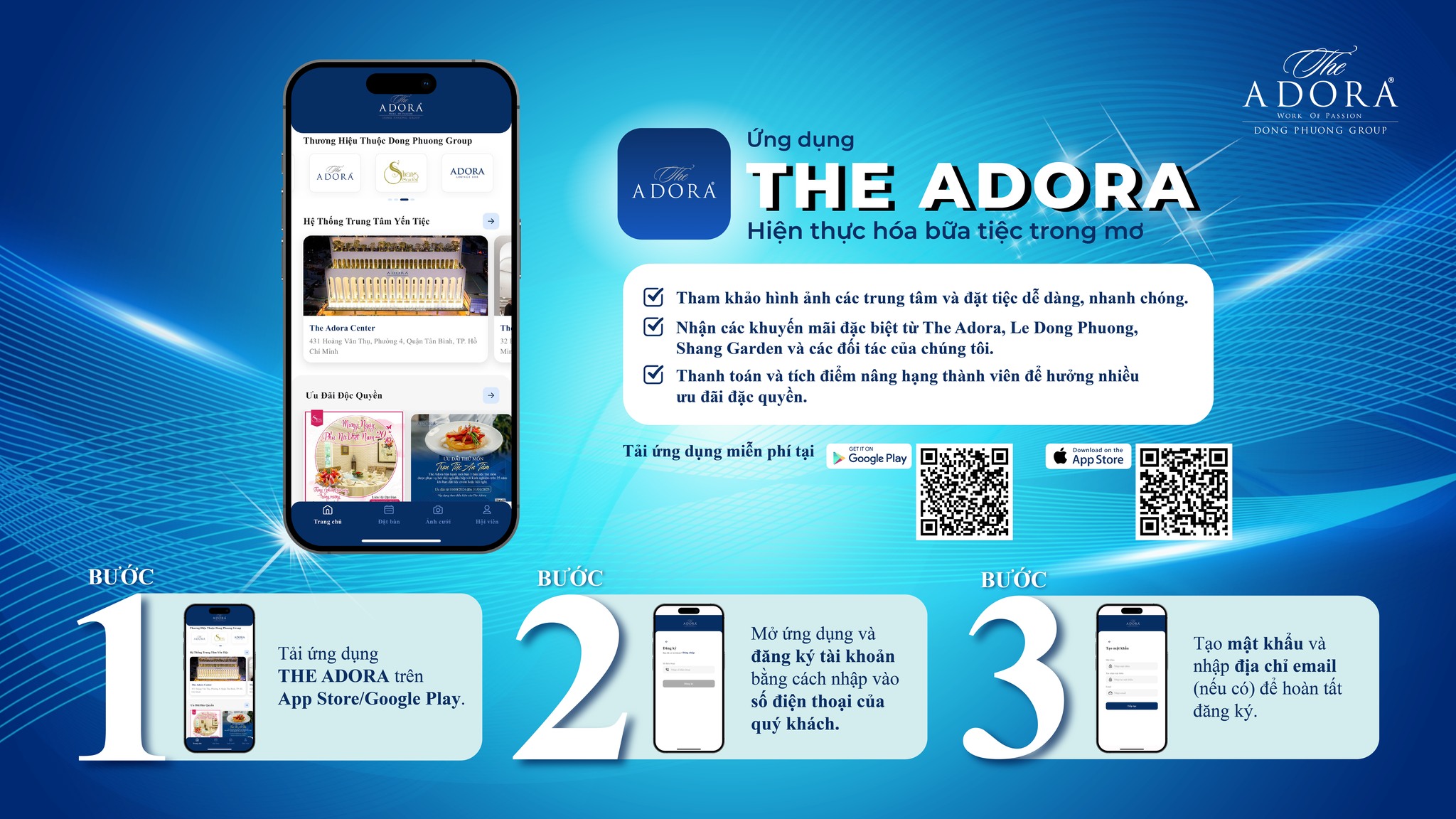 MOBILE APP THE ADORA: CÀI ĐẶT NHANH CHÓNG, SỬ DỤNG DỄ DÀNG